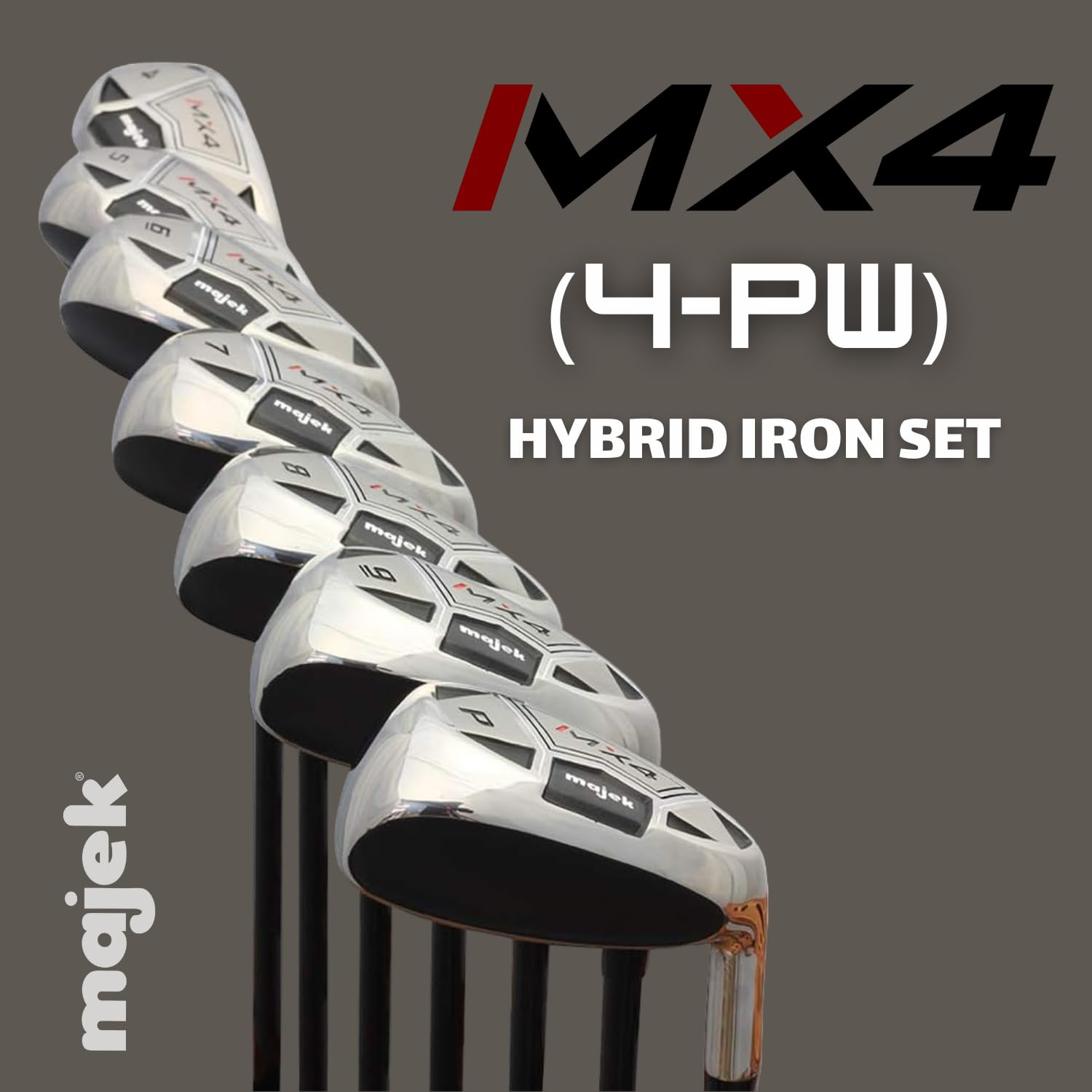 Men’s Majek MX4 Hybrid Iron Set, which Includes: #4, 5, 6, 7, 8, 9, PW Regular Flex Graphite Right Handed New Utility Clubs