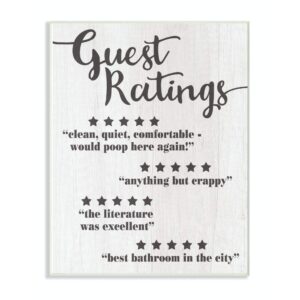 stupell industries five star bathroom funny word black and white wood textured design wall plaque, 12 x 18, multi-color