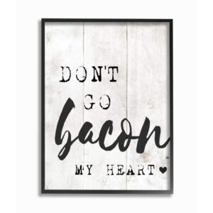 stupell industries bacon my heart funny word kitchen dining room wood textured design black framed wall art, 11 x 14, multi-color