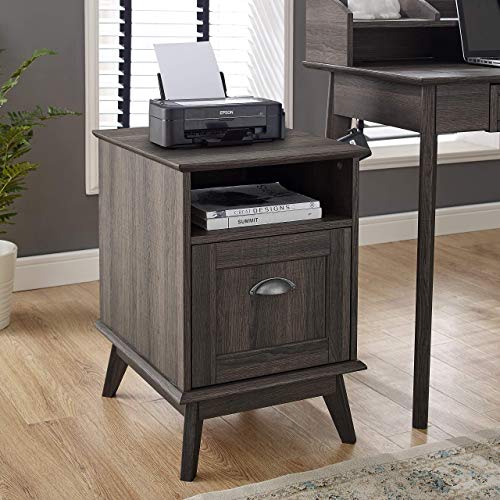 Newport Series Tall Wooden Home Office File Cabinet with Fully Extended Drawer | Side End Table | Sturdy and Stylish | Easy Assembly | Smoke Oak Wood Look Accent Living Room Furniture