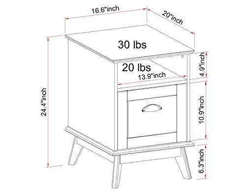 Newport Series Tall Wooden Home Office File Cabinet with Fully Extended Drawer | Side End Table | Sturdy and Stylish | Easy Assembly | Smoke Oak Wood Look Accent Living Room Furniture