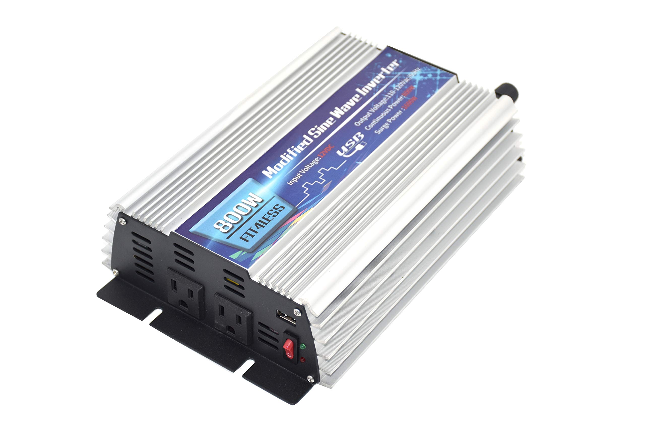 Power Inverter 800W with Dual sockets Output and USB5V 2000mA Input DC12V or 24V, Output AC110V 60Hz (12V)