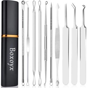 blackhead remover tool, boxoyx 10 pcs professional pimple comedone extractor popper tool acne removal kit - treatment for pimples, blackheads, zit removing, forehead,facial and nose(silver)