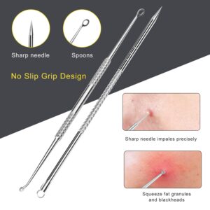 Blackhead Remover Tool, Boxoyx 10 Pcs Professional Pimple Comedone Extractor Popper Tool Acne Removal Kit - Treatment for Pimples, Blackheads, Zit Removing, Forehead,Facial and Nose(Silver)