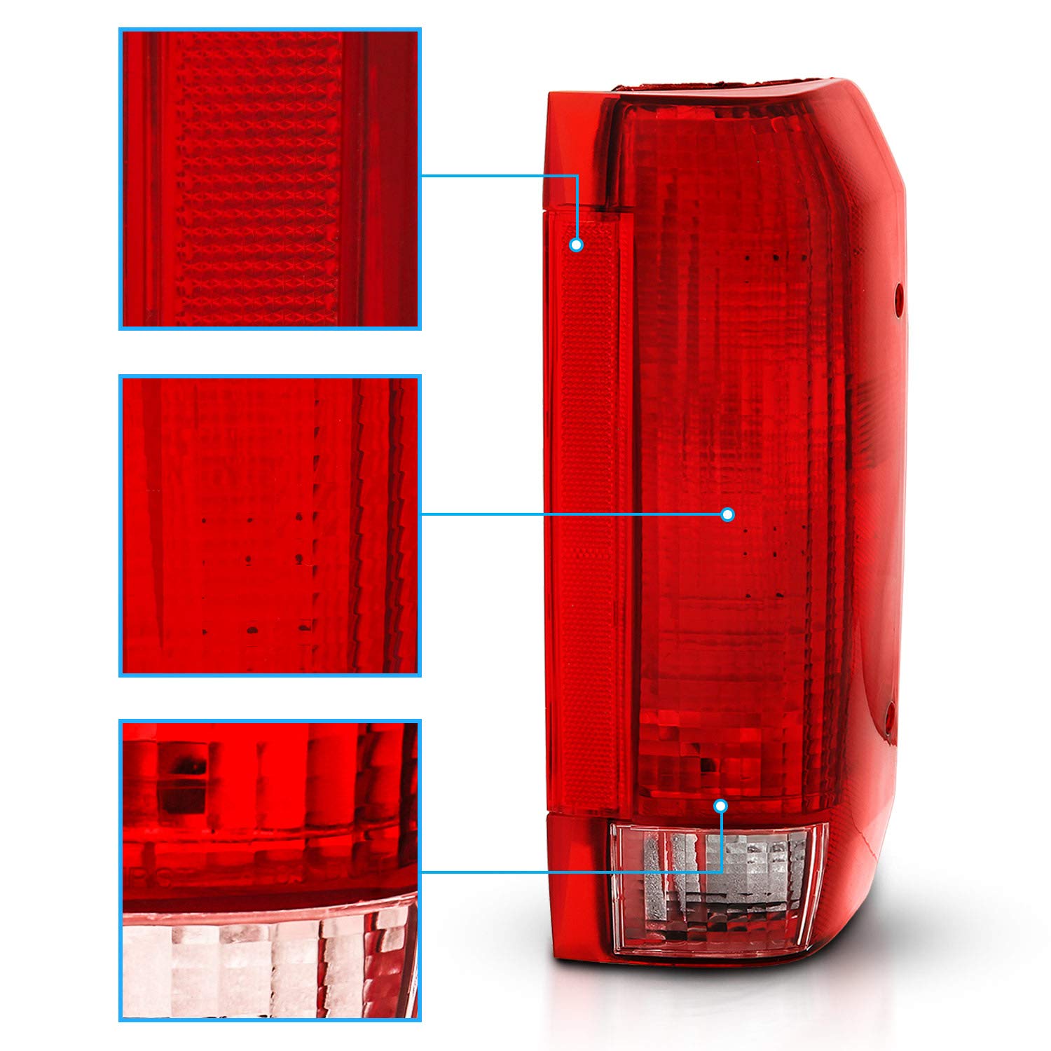 AmeriLite Red Replacement Tail Light Assembly Set for Ford Bronco / F150 F250 F350 Styleside Pickup - Driver and Passenger Side