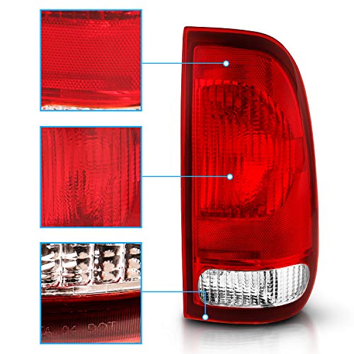 AmeriLite for Ford F-Series F150 F250 F350 SuperDuty Clear Red Factory Style OE Replacement Assembly Halogen Tail Lights Brake Lamps Set - Driver and Passenger Side