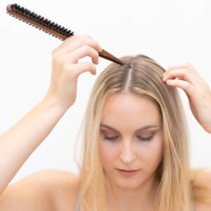 Double Sided Teasing Brush - Boar & Nylon Bristle Teaser Comb with Rat Tail Pick for Hair Sectioning for Edge Control, Backcombing, Smoothing, and Styling Thin & Fine Hair to Create Volume