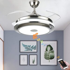 Fandian 36'' Modern Ceiling Fans with Light Smart Bluetooth Music Player Chandelier 3 Colors 3 Speeds Invisible Blades with Remote Control, Silent Motor with LED Kits Included (36inch-1)