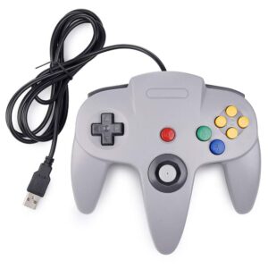 modeslab usb n64 controller, retro classic wired n64 controllers 64 bit remote gamepad joystick for windows pc linux mac raspberry pi 3 - gray