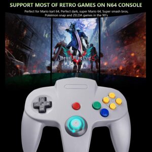 MODESLAB USB N64 Controller, Retro Classic Wired N64 Controllers 64 Bit Remote Gamepad Joystick for Windows PC Linux Mac Raspberry Pi 3 - Gray