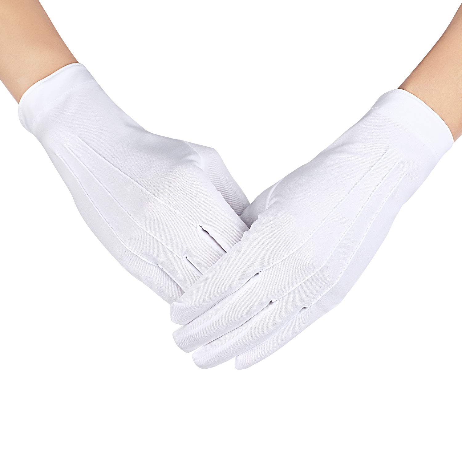 Shappy 2 Pairs White Cotton Gloves Men Costume Stitched Uniform Gloves for Wedding Formal Tuxedo Party Jewelry Inspection (Nylon 10 Inch)