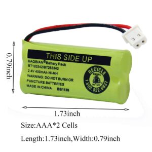 BAOBIAN BT183342/BT283342 2.4V 400mAh Ni-MH BT166342/BT266342 BT162342/BT262342 Rechargeable Cordless Phone Battery CS6709 CS6609 CS6509 CS6409 EL52100 EL50003 (2 Pack)