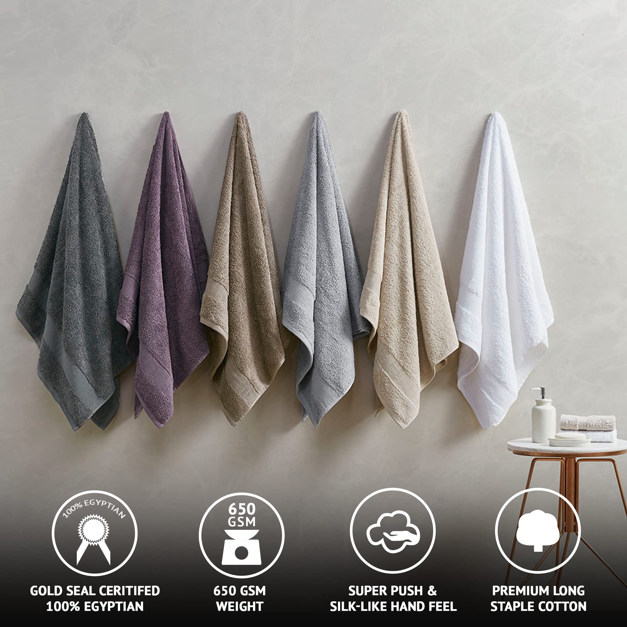 Madison Park Signature Luce 100% Egyptian Cotton Luxurious Bath Towel Set, Silky Soft, Highly Absorbent, Premium Spa Quality, Multi-Sizes, Dark Taupe 6 Piece