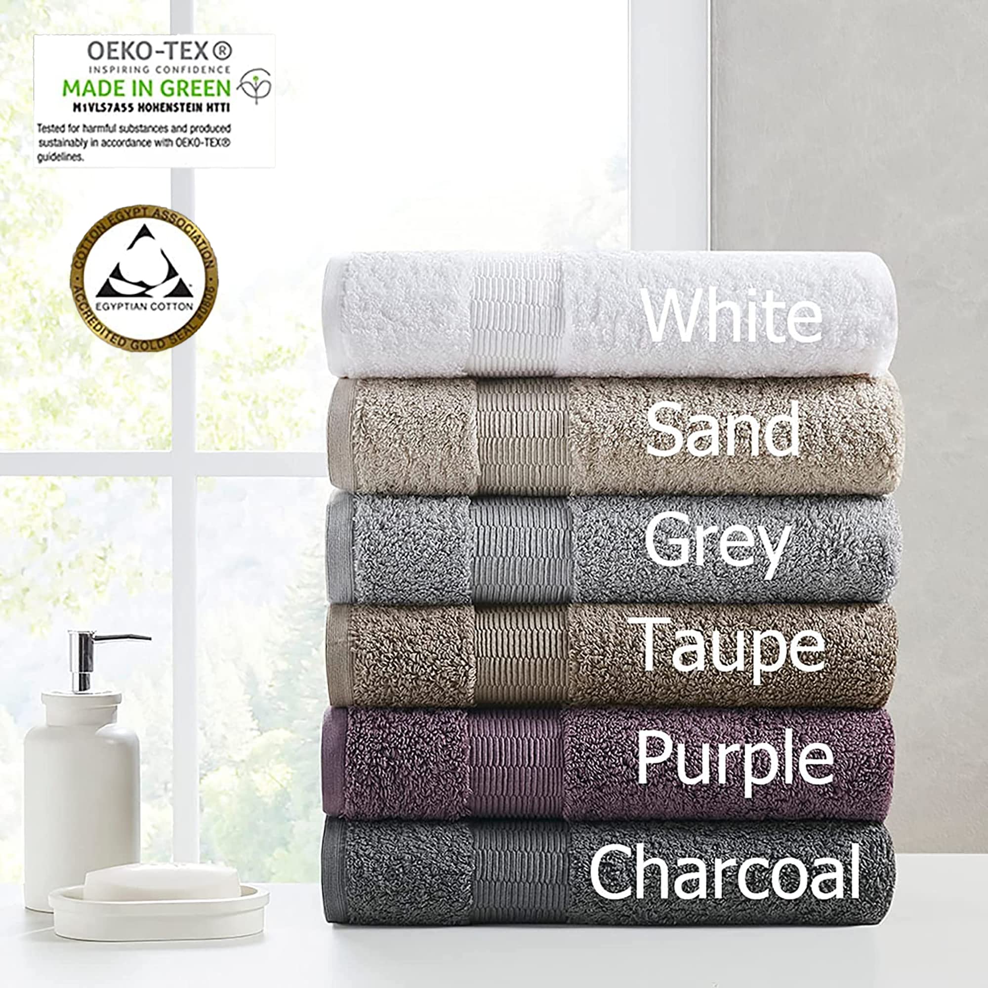 Madison Park Signature Luce 100% Egyptian Cotton Luxurious Bath Towel Set, Silky Soft, Highly Absorbent, Premium Spa Quality, Multi-Sizes, Dark Taupe 6 Piece