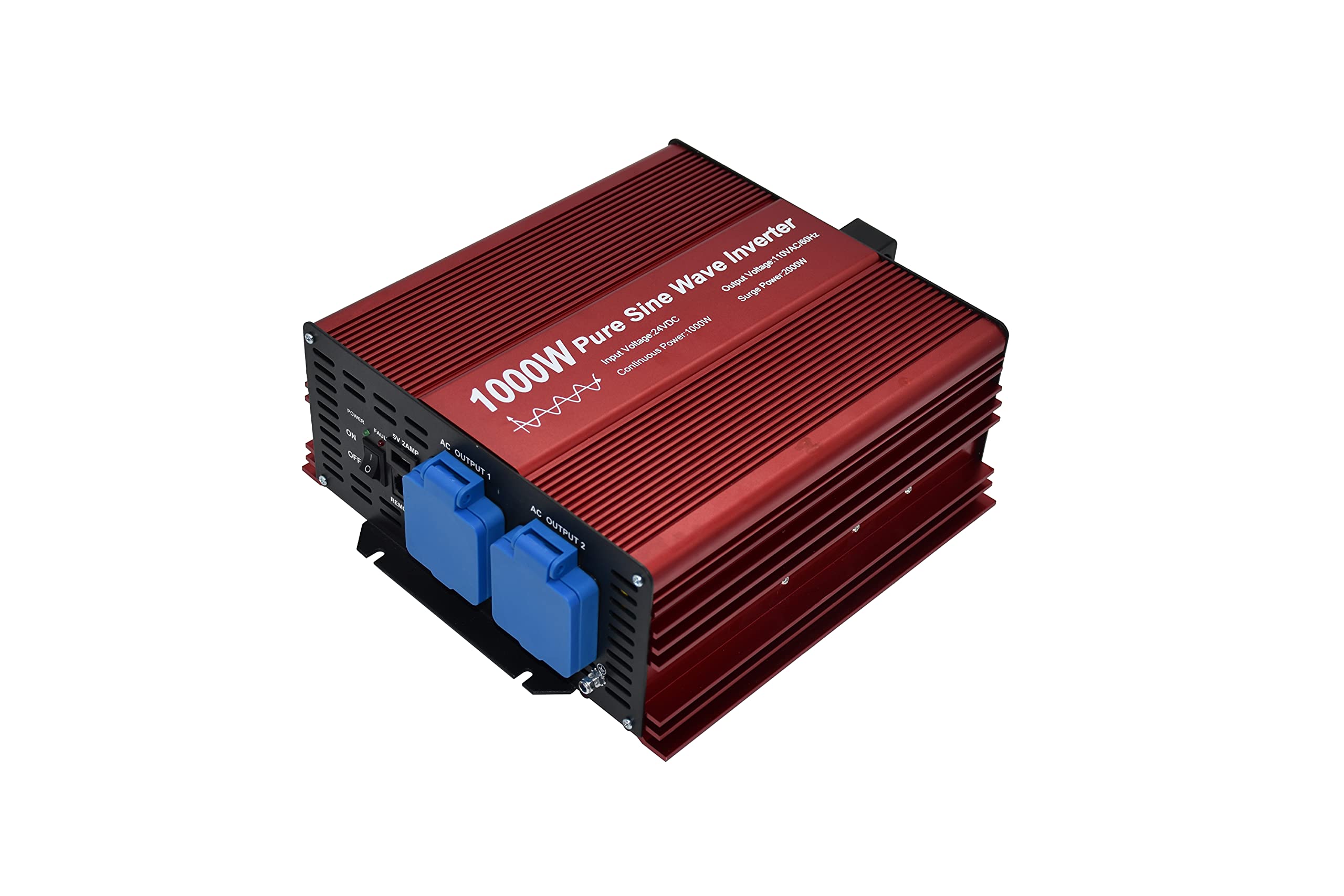 1000W Pure sine ave Power Inverter, Input DC24V Output AC110V 60Hz, with Dual Sockets, USB Output and LCD Wired Remote kit Ideal for 24V Solar System