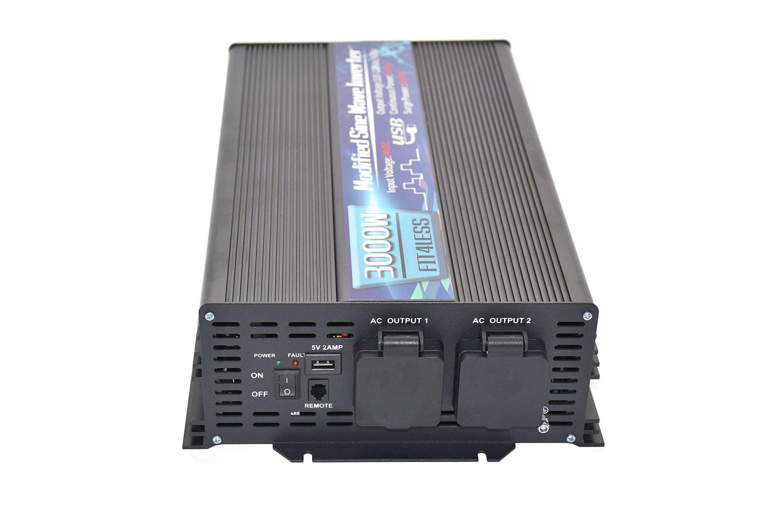 3000W Output Power Inverter with Dual sockets and USB, Modified sine Wave, Input DC12V or DC 24V Output 110V 60Hz. (24V)