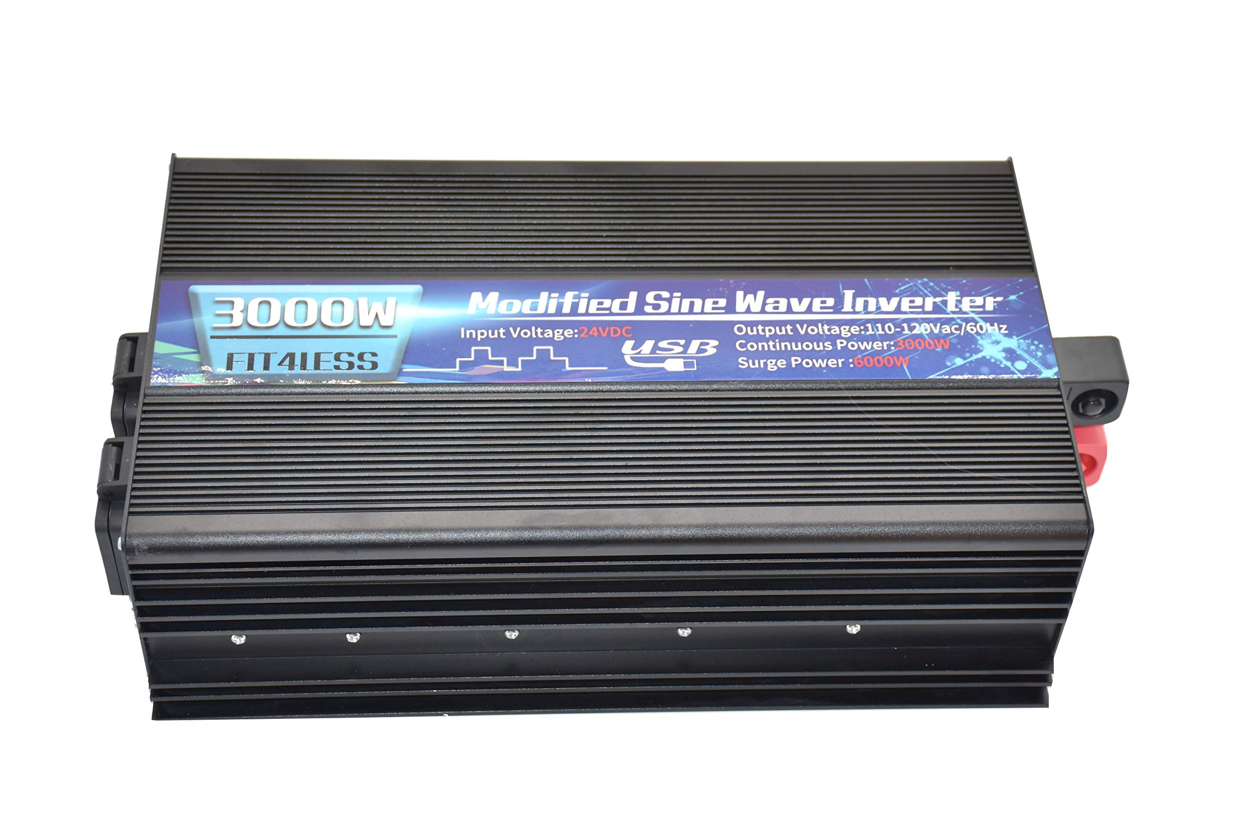 3000W Output Power Inverter with Dual sockets and USB, Modified sine Wave, Input DC12V or DC 24V Output 110V 60Hz. (24V)