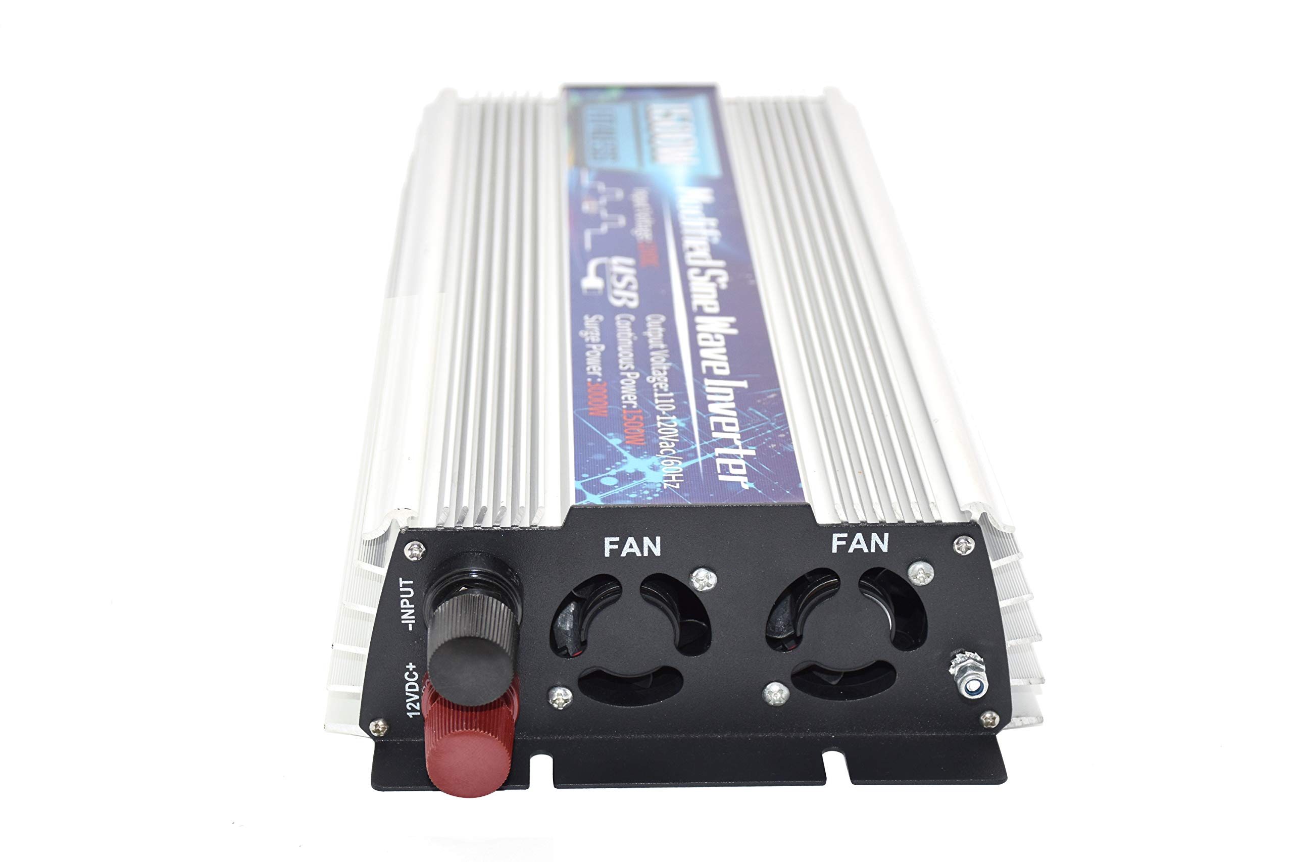 Power Inverter 1500W with Output Dual sockets. Input 12V or 24V and Output 110V 60Hz with DC5V 2000mA Output. (12V)