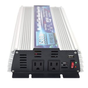 Power Inverter 1500W with Output Dual sockets. Input 12V or 24V and Output 110V 60Hz with DC5V 2000mA Output. (12V)