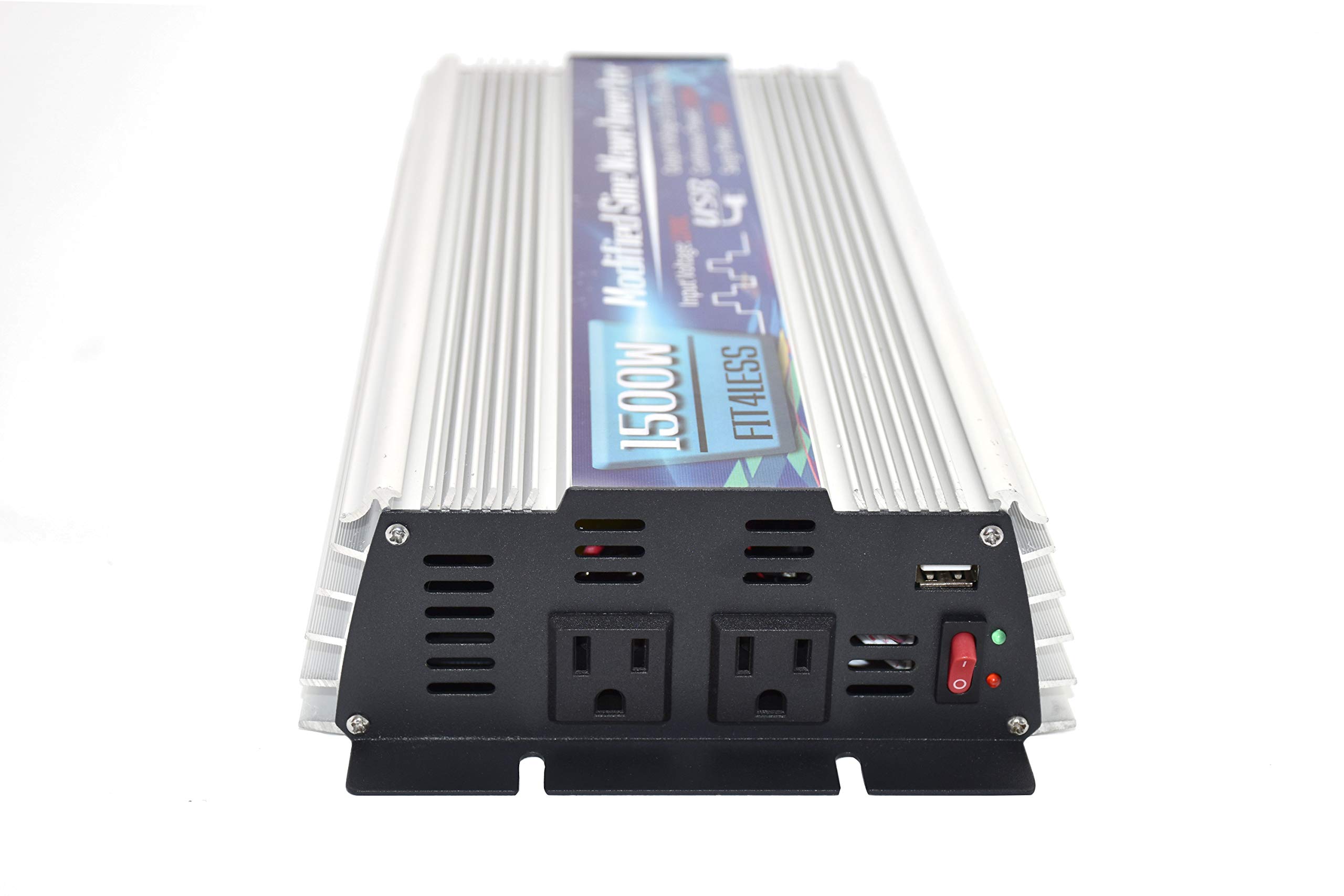 Power Inverter 1500W with Output Dual sockets. Input 12V or 24V and Output 110V 60Hz with DC5V 2000mA Output. (12V)