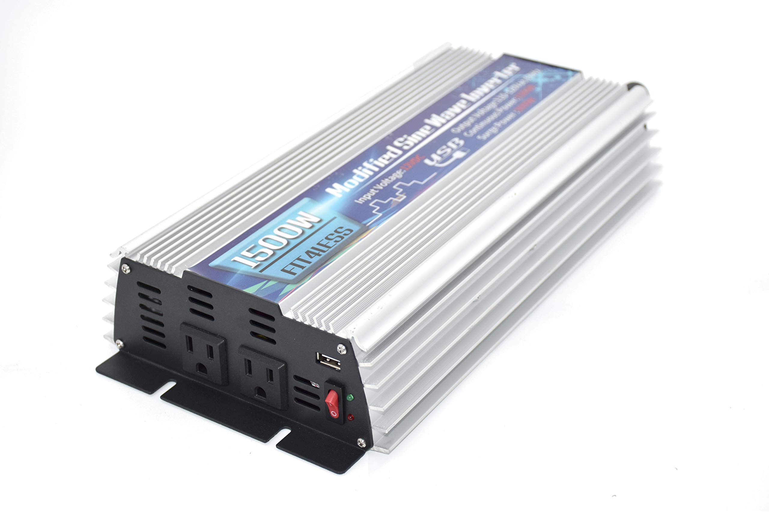 Power Inverter 1500W with Output Dual sockets. Input 12V or 24V and Output 110V 60Hz with DC5V 2000mA Output. (12V)