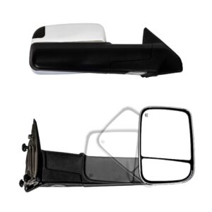 paragon towing mirrors for 2010-18 dodge ram 1500/2500/3500 - powered glass, heated, turn signals, puddle light, temp sensor - chrome pair set