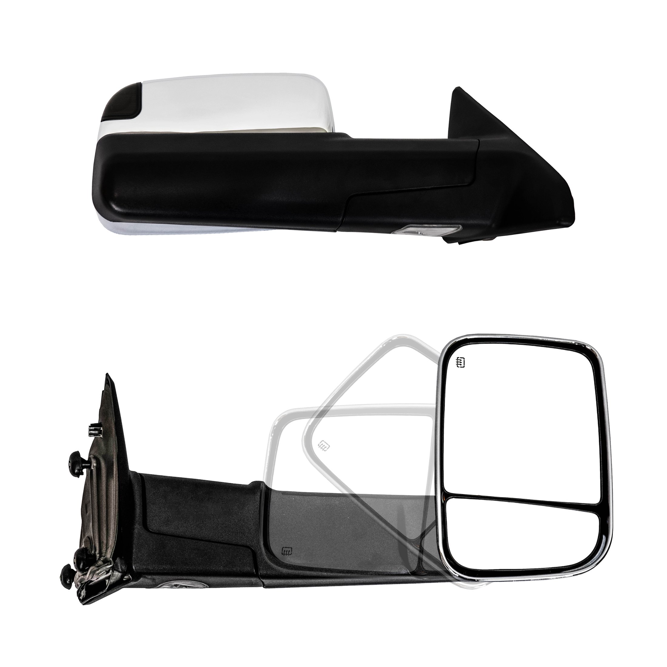 Paragon Towing Mirrors for 2010-18 Dodge Ram 1500/2500/3500 - Powered Glass, Heated, Turn Signals, Puddle Light, Temp Sensor - Chrome Pair Set