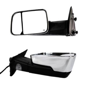 Paragon Towing Mirrors for 2010-18 Dodge Ram 1500/2500/3500 - Powered Glass, Heated, Turn Signals, Puddle Light, Temp Sensor - Chrome Pair Set