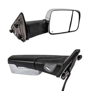 Paragon Towing Mirrors for 2010-18 Dodge Ram 1500/2500/3500 - Powered Glass, Heated, Turn Signals, Puddle Light, Temp Sensor - Chrome Pair Set