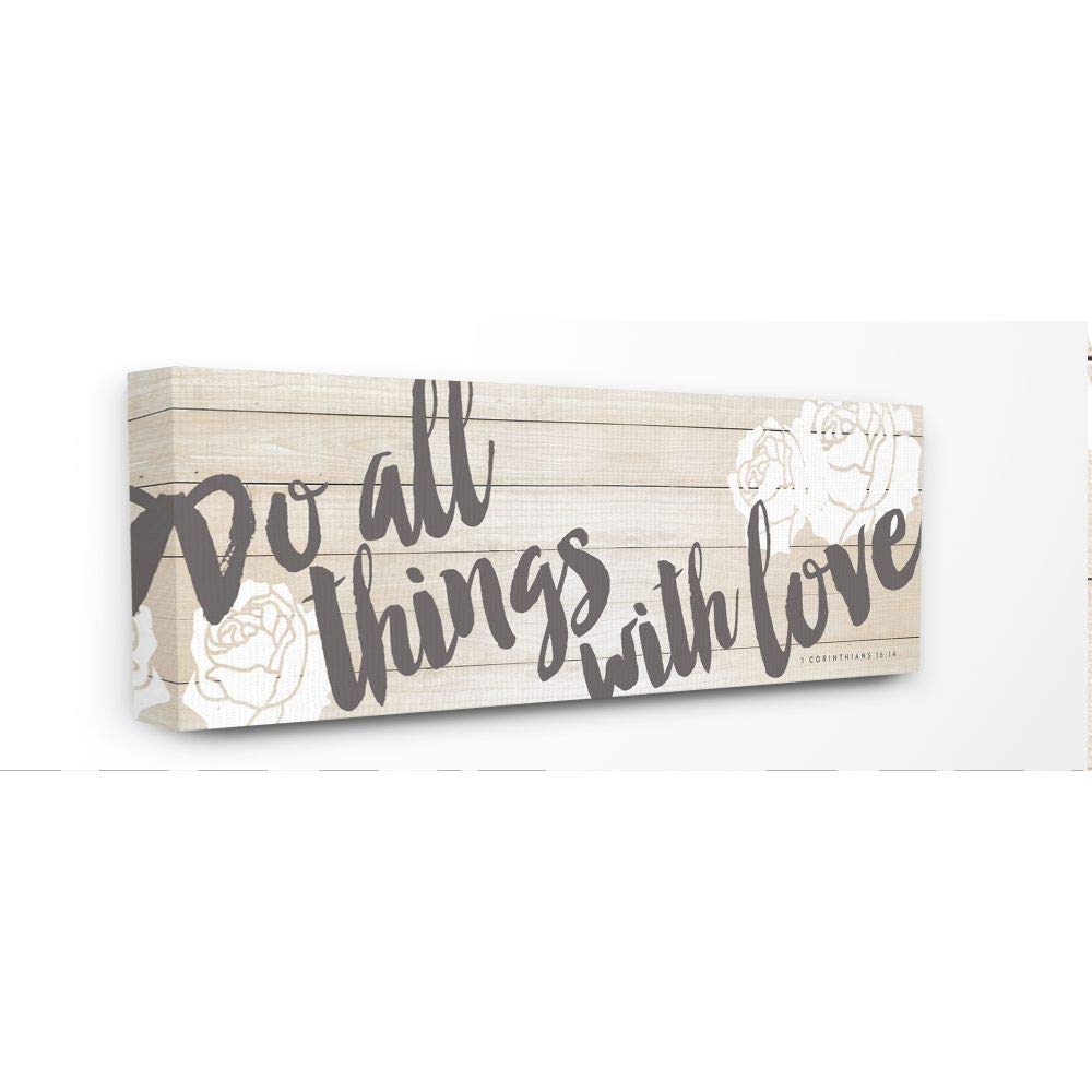 Stupell Industries Love Flowers Family Home Inspirational Word Textured Wood Design Oversized Stretched Canvas Wall Art by Addie Marie, 13 x 1.5 x 30, Multi-Color