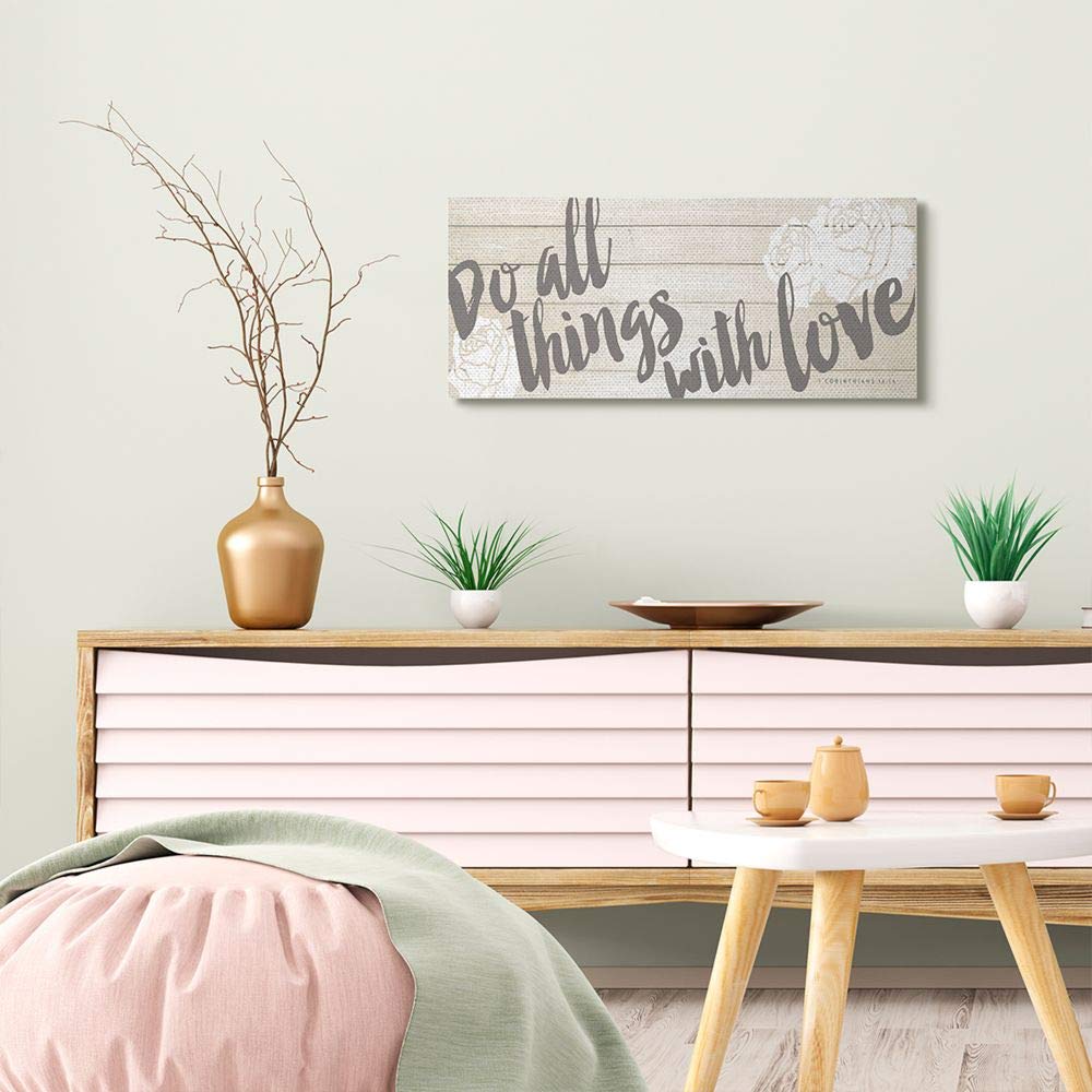 Stupell Industries Love Flowers Family Home Inspirational Word Textured Wood Design Oversized Stretched Canvas Wall Art by Addie Marie, 13 x 1.5 x 30, Multi-Color