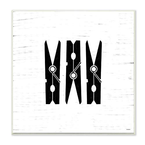 Stupell Industries Clothespin Laundry Bathroom Black and White Design Wall Plaque, 12 x 12, Multi-Color