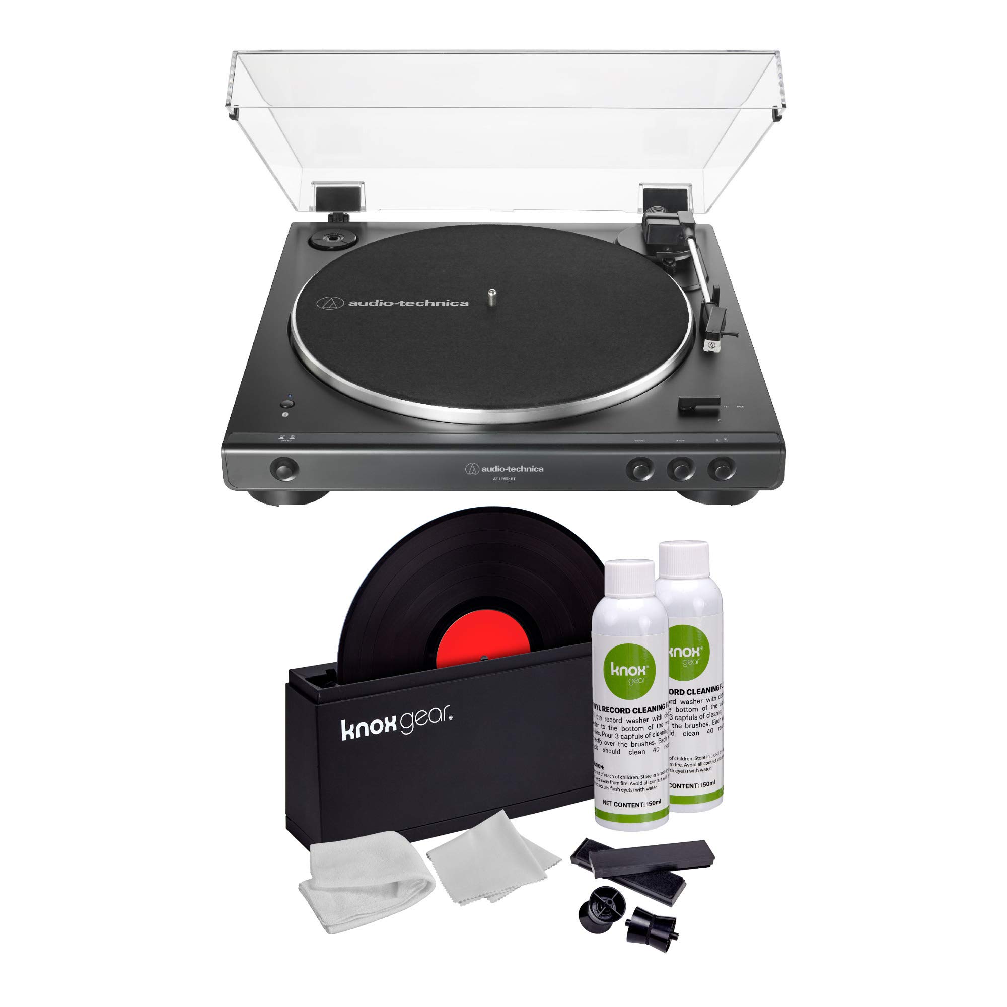 Audio-Technica AT-LP60X Bluetooth Fully Automatic Belt-Drive Turntable (Black) with Vinyl Record Cleaning Kit