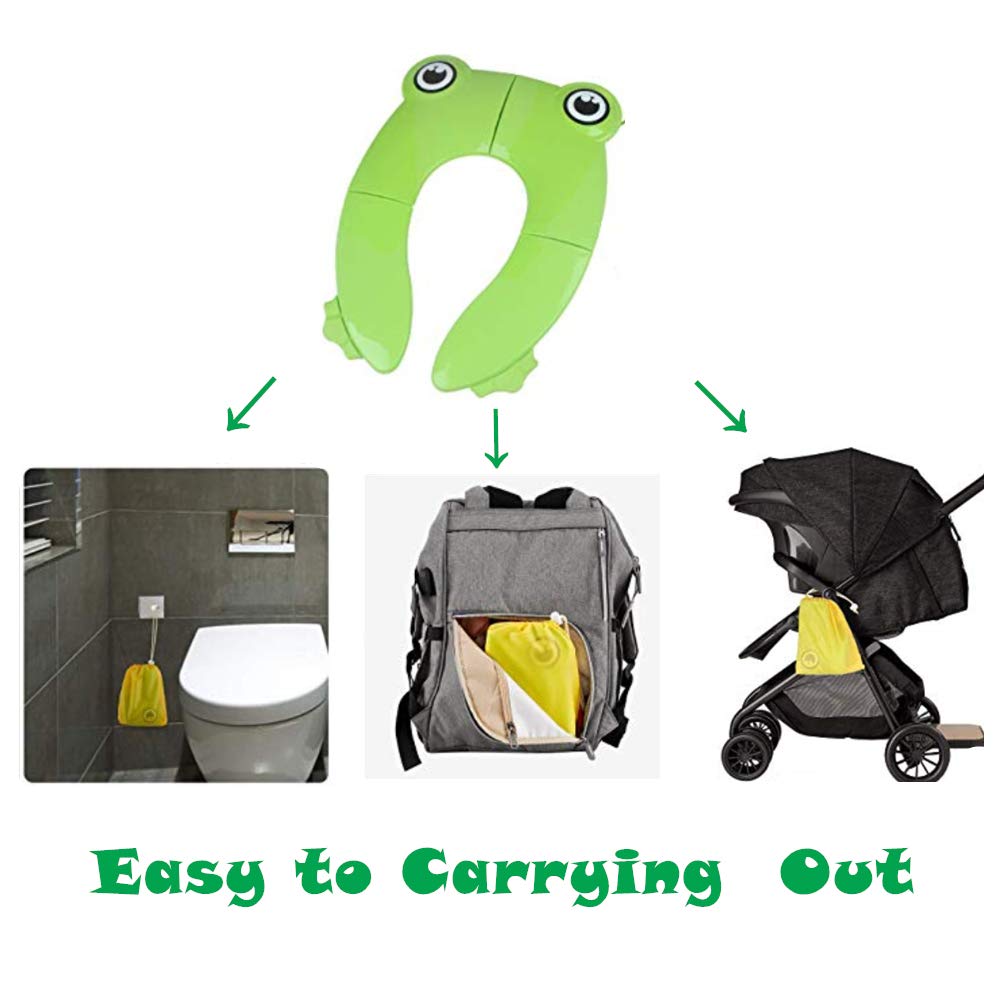 Portable Potty Training Seat Folding Travel Potty Toilet Seat with Non Slip Silicone Pads for Toddler Baby Boys Girls (Green)