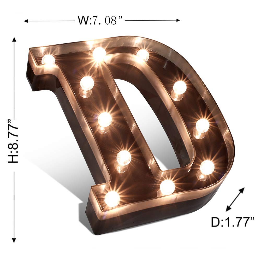 LED Marquee Letter Lights Black Alphabet Light Up Sign for Wedding Home Party Bar Decoration Battery Powered Letter Decor-D