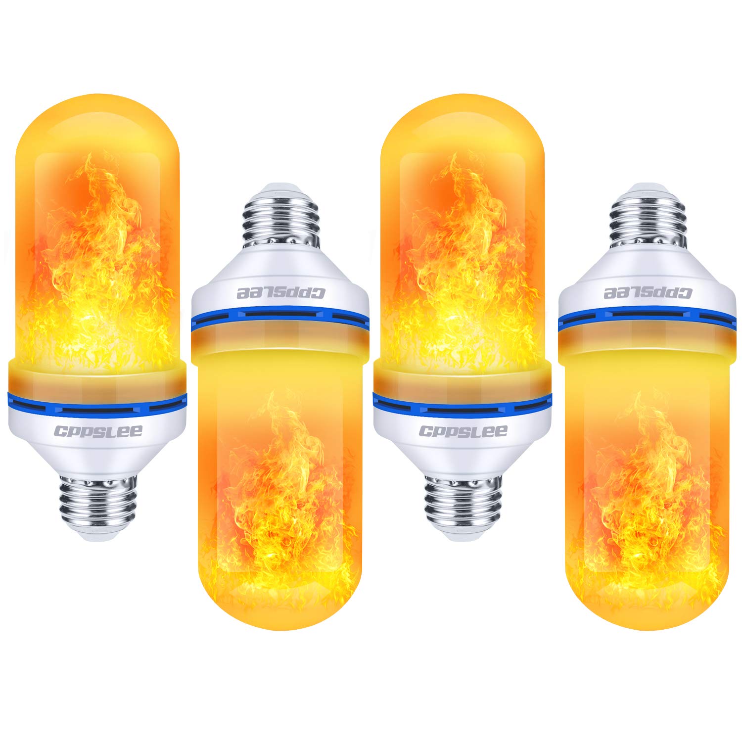 CPPSLEE LED Flame Light Bulbs, 4 Modes Fire Light Bulbs, E26 Base Flame Bulb, Holiday Decorations Outdoor Indoor Home, Lights Bulbs (Yellow, 4 Pack)