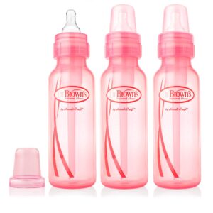 Dr. Brown's Original Baby Bottles, 8oz/250ml, Narrow Bottle, Pink and Clear, 6 Count