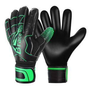 goalie gloves for youth & adult, goalkeeper gloves kids with finger support, black latex soccer gloves for men and women, junior keeper football gloves for training and match