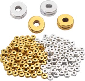 metal spacer beads,200pcs flat round disc rondelle spacer beads metal rondelle beads spacers for jewelry making(6mm) - silver and golden