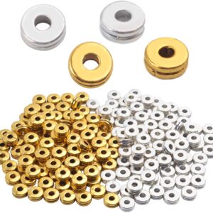 Metal Spacer Beads,200pcs Flat Round Disc Rondelle Spacer Beads Metal Rondelle Beads Spacers for Jewelry Making(6mm) - Silver and Golden