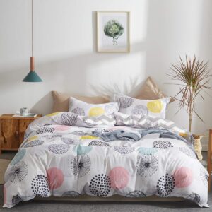 uozzi bedding colorful dots comforter set twin size pink yellow gray blue circles print reversible down alternative 800 tc kids girls teen duvet sets 1 microfiber comforter with 2 pillow shams