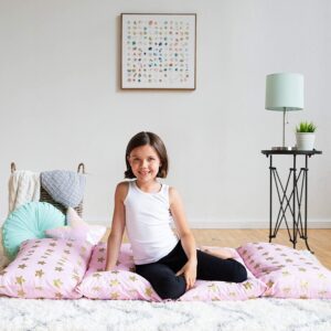 Wildkin Kids Floor Lounger: Ideal for Boys and Girls, Travel-Friendly, Perfect for Sleepovers - Pillow Lounger for Kids, Requires Standard Size Pillows Not Included (Pink and Gold Stars)