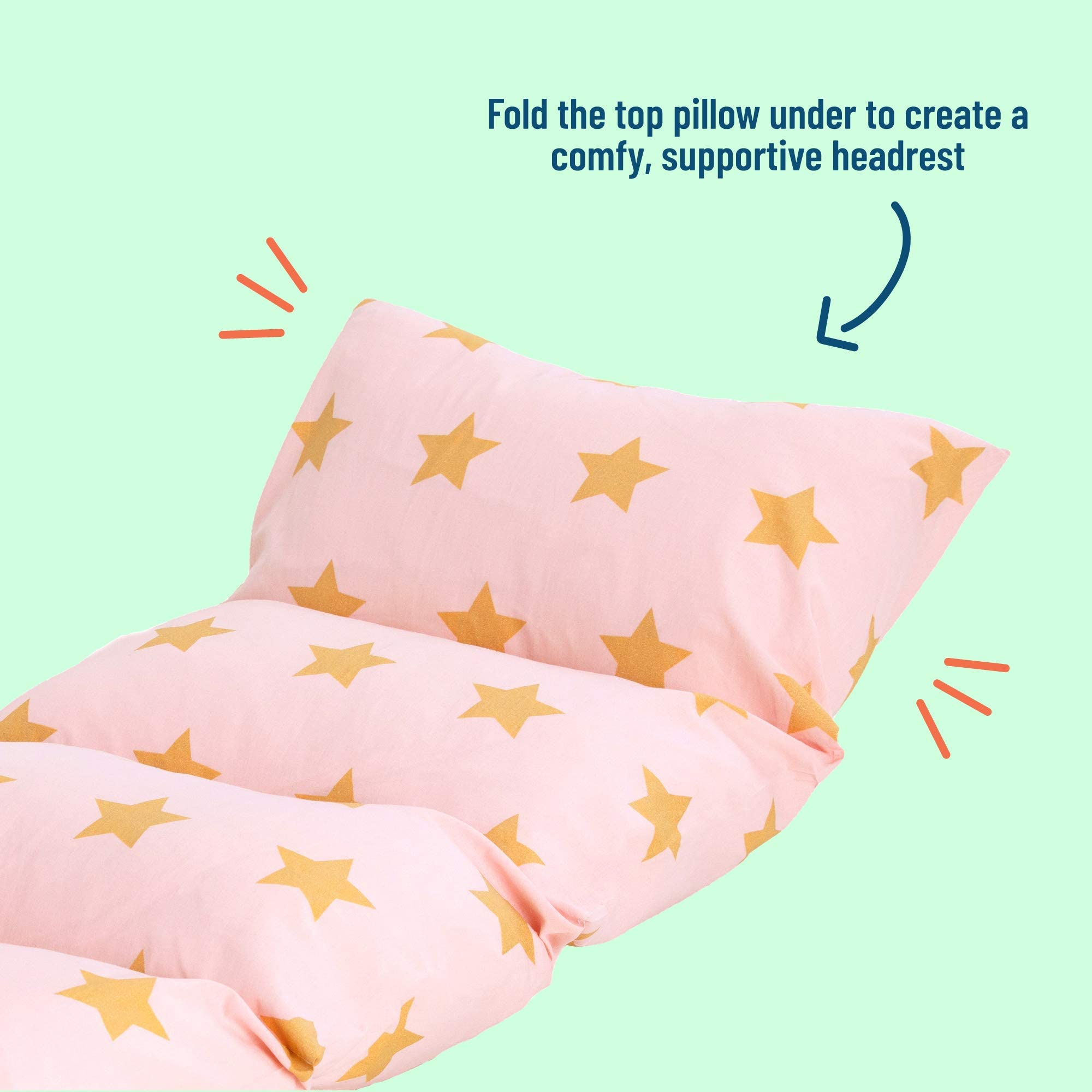 Wildkin Kids Floor Lounger: Ideal for Boys and Girls, Travel-Friendly, Perfect for Sleepovers - Pillow Lounger for Kids, Requires Standard Size Pillows Not Included (Pink and Gold Stars)