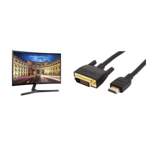 samsung 27" curved monitor bundle with hdmi to dvi adapter cable (6 feet) | lc27f398fwnxza