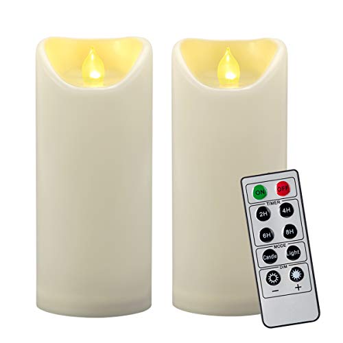 CANDLE IDEA 2 PCS 3"x7" Outdoor Waterproof Flameless LED Pillar Candles with Remote Timer, Battery Operated Electric Flickering Plastic Fake Candle for Halloween Christmas Lantern Decorations (Ivory)