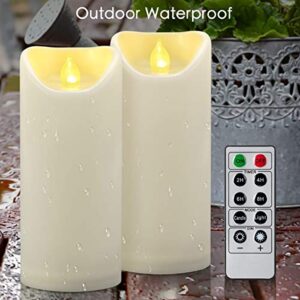 CANDLE IDEA 2 PCS 3"x7" Outdoor Waterproof Flameless LED Pillar Candles with Remote Timer, Battery Operated Electric Flickering Plastic Fake Candle for Halloween Christmas Lantern Decorations (Ivory)