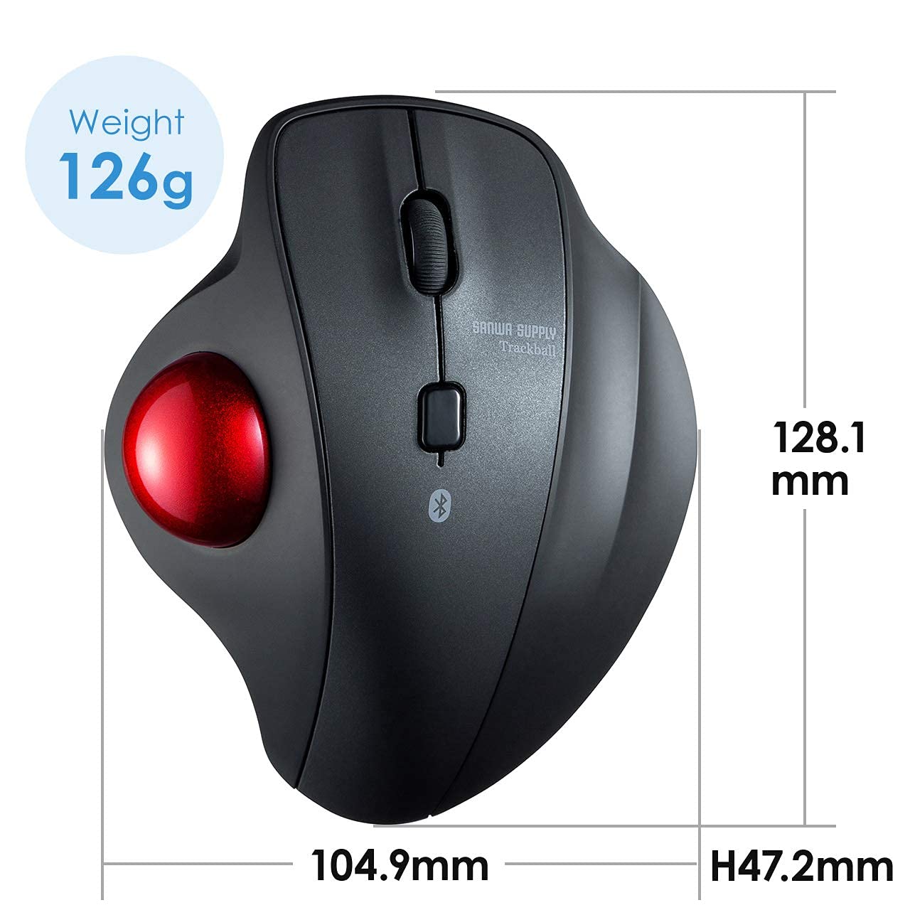 SANWA Bluetooth Ergonomic Trackball Mouse, Optical Vertical Rollerball Mice, Silent Buttons, 600/800/1200/1600 Adjustable DPI, Compatible with MacBook, Windows, macOS, iPad, Android, iOS, Chrome OS