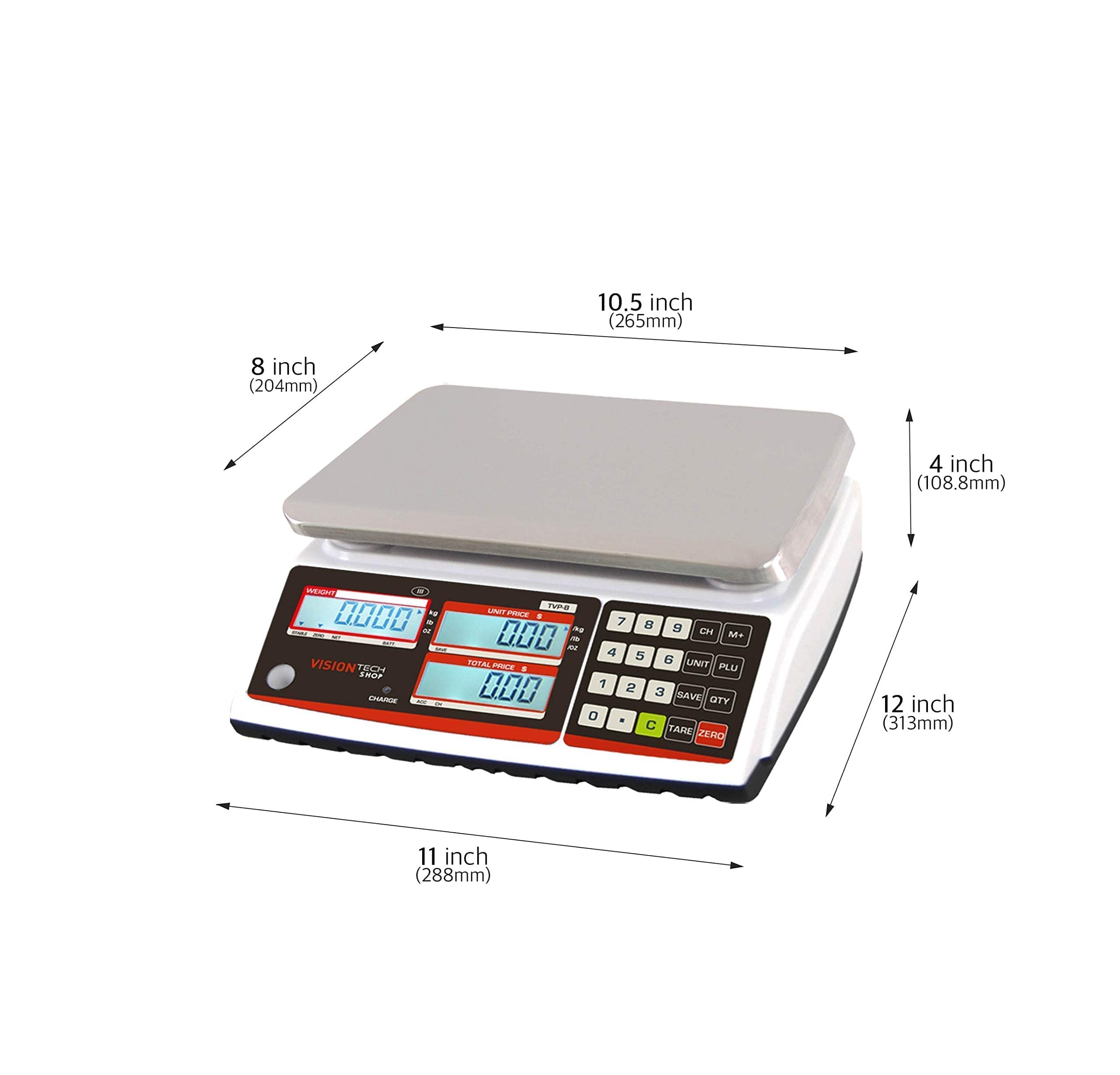 VisionTechShop TVP-60B Price Computing Scale, Lb/Oz/Kg Switchable, 60lb Capacity, 0.01lb Readability, NTEP Legal for Trade COC #19-038