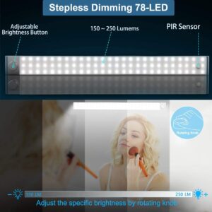 Lightbiz 78 LED Closet Light, Rechargeable Dimmable Motion Sensor Closet Light Wireless Under Cabinet Night Light with 3200mAh Large Battery for Cabinet, Wardrobe, Kitchen