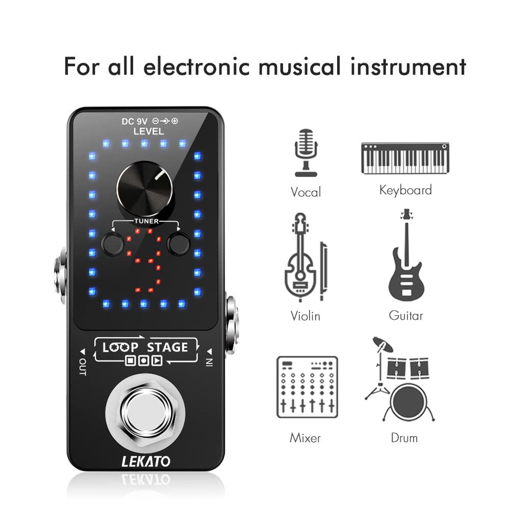 LEKATO Looper Guitar Pedal Guitar Loop Pedal Tuner Pedal 9 Loops 40 Minutes Record Time Unlimited Overdubs for Electric Guitar Bass (Black)